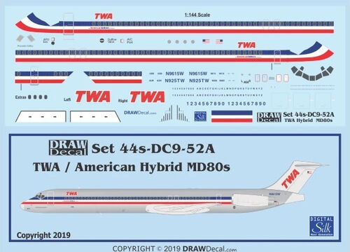 Draw Decal 44-DC9-52A McDonnell Douglas MD-80 - TWA / American Airlines (Hybrid Scheme