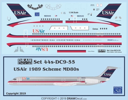 Draw Decal 44-DC9-55 McDonnell Douglas MD-80 - USAir (1989 Scheme)