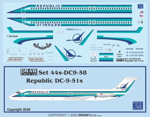 Draw Decal 44-DC9-58 Douglas DC-9-51 - Republic Airlines