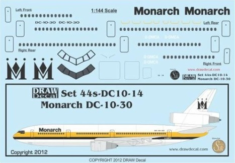 Draw Decal 44-DC10-14 Douglas DC-10-30 - Monarch Airlines