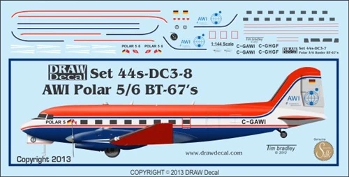Draw Decal 44-DC3-08 Douglas DC-3 - Alfred Wenger Institute BT-67 Turbo