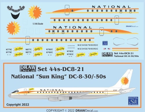 Draw Decal 44-DC8-21 Douglas DC-8-30/50 - National "Sun King"