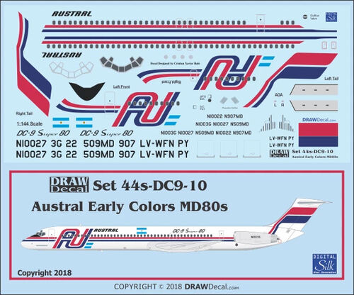 Draw Decal 44-DC9-10 McDonnell Douglas MD-80 - Austral Delivery Colors