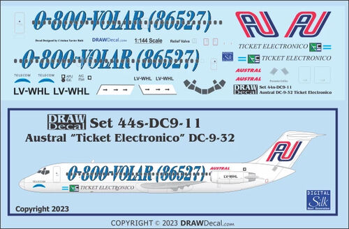 Draw Decal 44-DC9-11 Douglas DC-9-30 - Austral "Ticket Electronico"