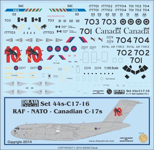 Draw Decal 44-C17-16 Boeing C-17 Globemaster III - RAF, Canada and NATO Decals