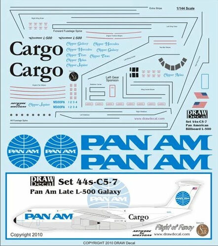 Draw Decal 44-C5-07 Lockheed L-500 Galaxy - Pan Am Billboard Scheme Flight of Fancy