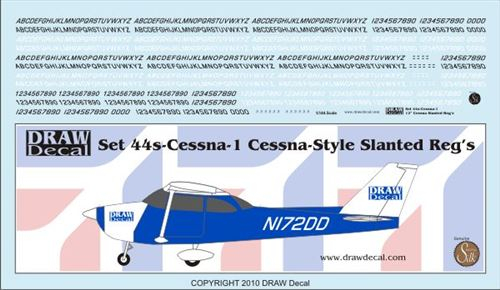 Draw Decal 44-CESSNA-01 Cessna Style Slanted Registrations (Black and White)