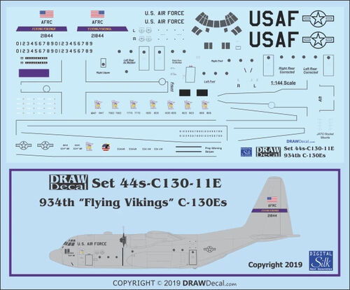 Draw Decal 44-C130-11E Lockheed C-130 E - 934th Airlift Wing "Flying Vikings"