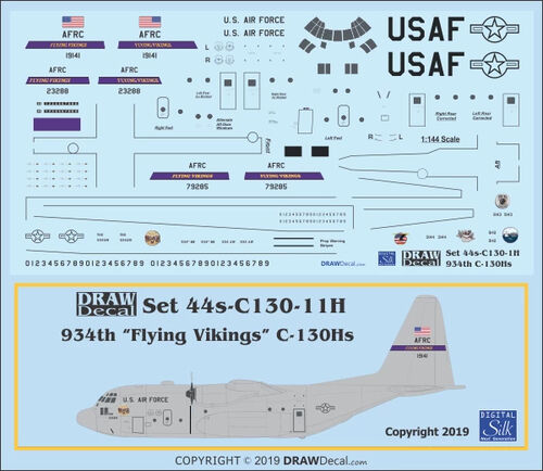 Draw Decal 44-C130-11H Lockheed C-130 H - 934th Airlift Wing "Flying Vikings"