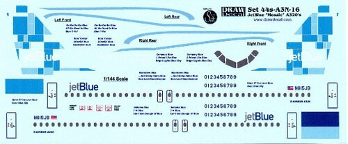 Draw Decal 44-A3N-16 Airbus A320 - jetBlue ("Mosaic" Scheme)