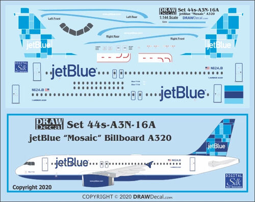 Draw Decal 44-A3N-16A Airbus A320 - jetBlue ("Mosaic" Billboard)