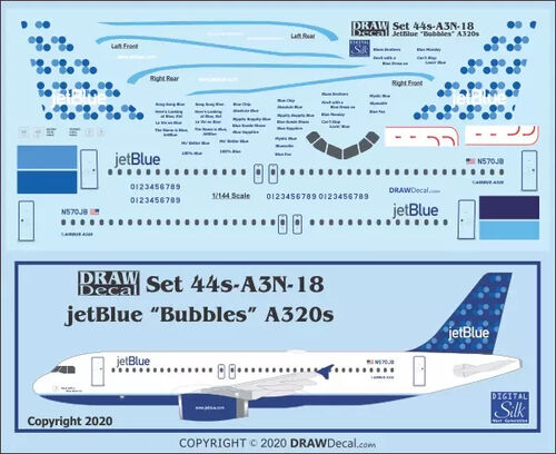 Draw Decal 44-A3N-18 Airbus A320 - jetBlue "Bubbles"