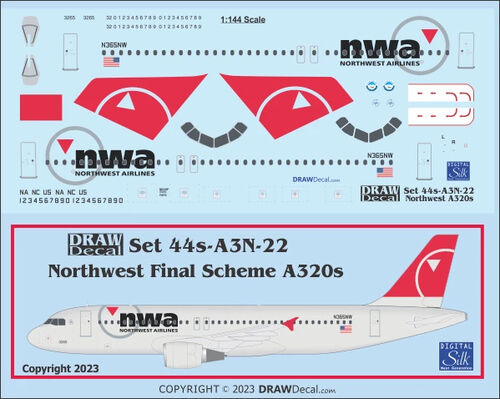 Draw Decal 44-A3N-22 Airbus A320 - Northwest Final Colors