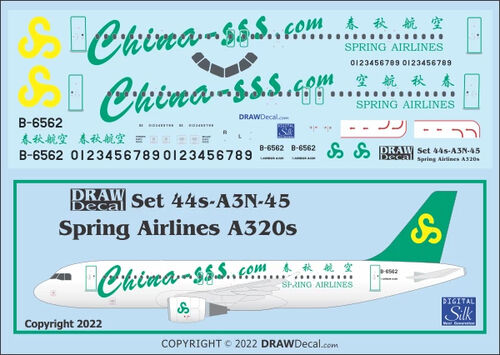 Draw Decal 44-A3N-45 Airbus A320 - Spring Airlines