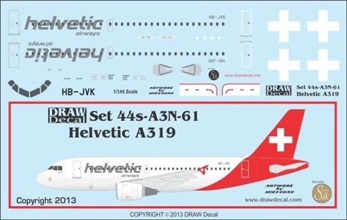 Draw Decal 44-A3N-61 Airbus A319 - Helvetic Airways (HB-JVK)