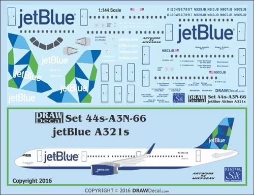 Draw Decal 44-A3N-66 Airbus A321 - jetBlue Airways "Prism"