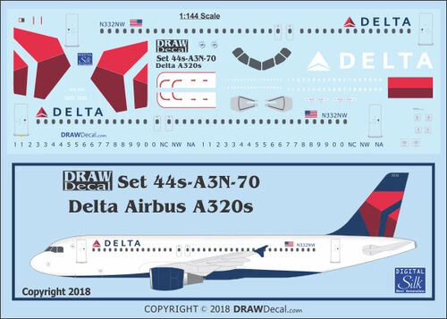 Draw Decal 44-A3N-70 Airbus A320 - Delta Air Lines