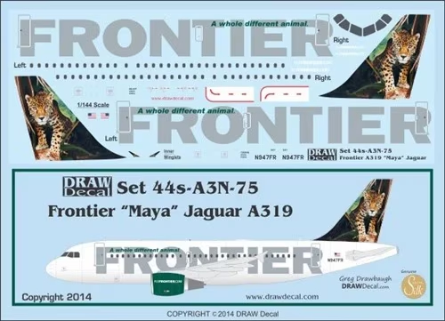 Draw Decal 44-A3N-75 Airbus A319 - Frontier "Maya" Jaguar