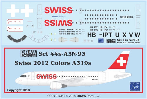 Draw Decal 44-A3N-93 Airbus A319 - Swiss Airlines (2012 Scheme)