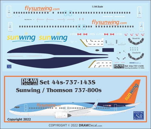Draw Decal 44-737-143S Boeing 737-800 - Sunwing "Dreamliner Scheme" (includes blue stripe section)