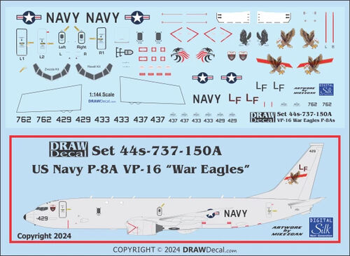Draw Decal 44-737-150A Boeing P-8 A Poseidon - US Navy VP-16 War Eagles