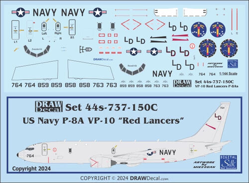 Draw Decal 44-737-150C Boeing P-8 A Poseidon - US Navy VP-10 Red Lancers