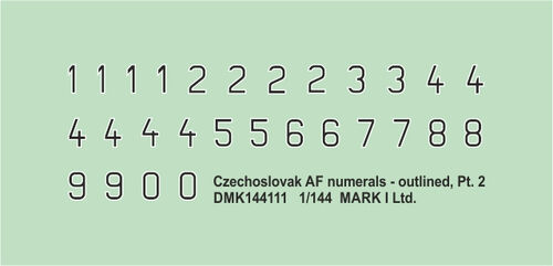 Mark I Decals DMK144111 Czech Air Force Numerals - Black with White Outline Part 2 (2 sheets)