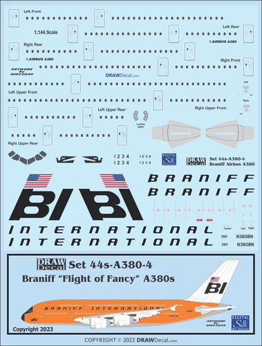 Draw Decal 44-A380-04 Airbus A380 - Braniff International Flight of Fancy