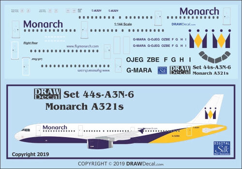 Draw Decal 44-A3N-06 Airbus A321 - Monarch New Colors
