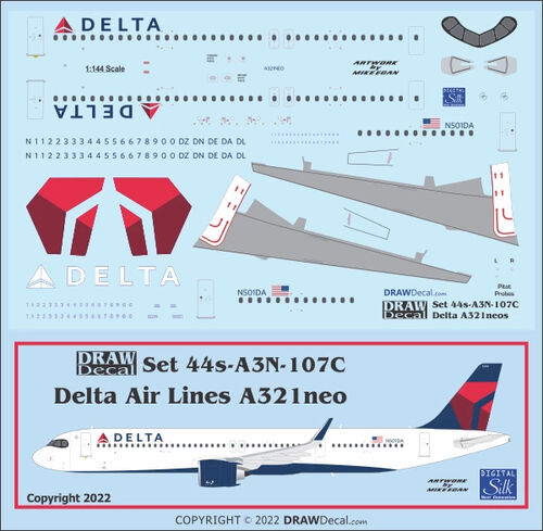 Draw Decal 44-A3N-107C Airbus A321neo - Delta Air Lines with Coroguard