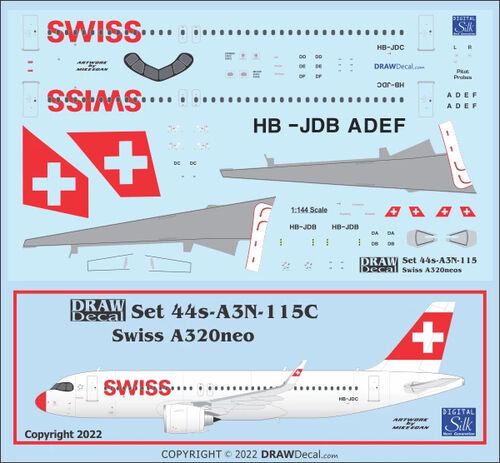 Draw Decal 44-A3N-115C Airbus A320neo - Swiss with Coroguard