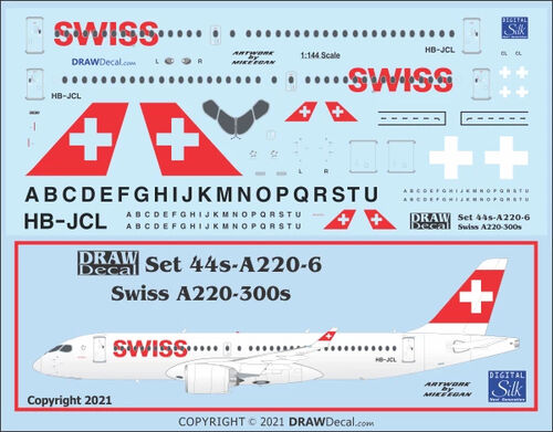 Draw Decal 44-A220-06 Airbus A220-300 - Swiss Air