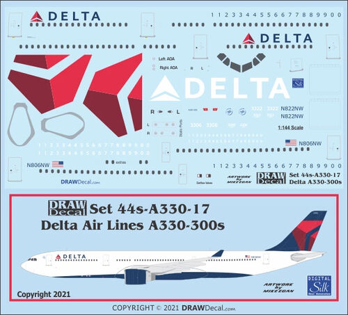 Draw Decal 44-A330-17 Airbus A330-300 - Delta Air Lines