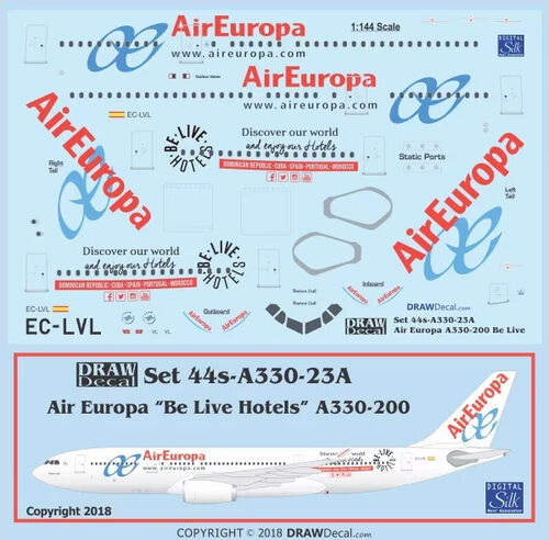 Draw Decal 44-A330-23A Airbus A330-200 - Air Europa "Be Live Hotels"