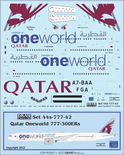 Draw Decal 44-777-42 Boeing 777-300ER - Qatar Oneworld