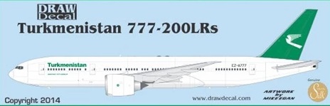 Draw Decal 44-777-44 Boeing 777-200LR - Turkmenistan Airlines