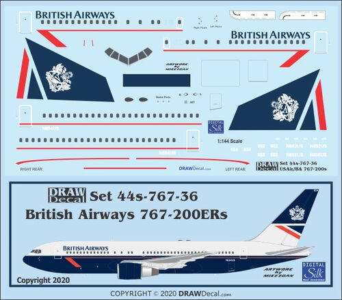Draw Decal 44-767-36 Boeing 767-200 -USAir / British Airways "Landor"