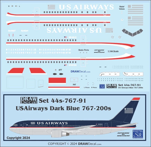 Draw Decal 44-767-91 Boeing 767-200 - US Airways Dark Blue