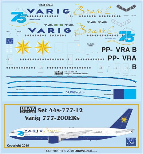 Draw Decal 44-777-12 Boeing 777-200ER - Varig (PP-VRA and PP-VRB)