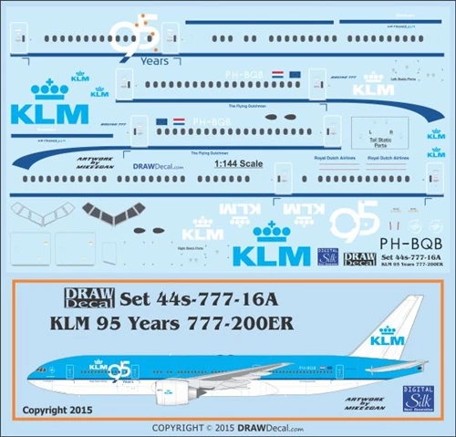 Draw Decal 44-777-16A Boeing 777-200ER - KLM 95 Years
