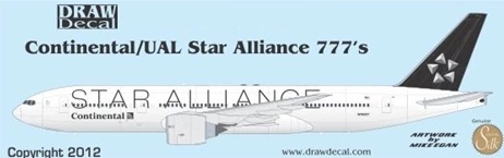 Draw Decal 44-777-34 Boeing 777-224ER - Continental / United Star Alliance