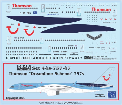 Draw Decal 44-757-47 Boeing 757 - Thomson "Dreamliner Scheme" (with blue stripe section)