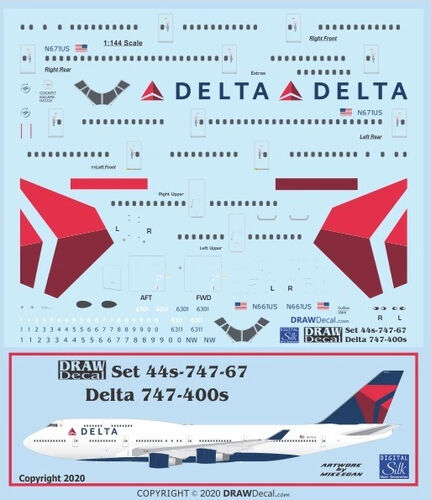 Draw Decal 44-747-67 Boeing 747-400 - Delta Air Lines