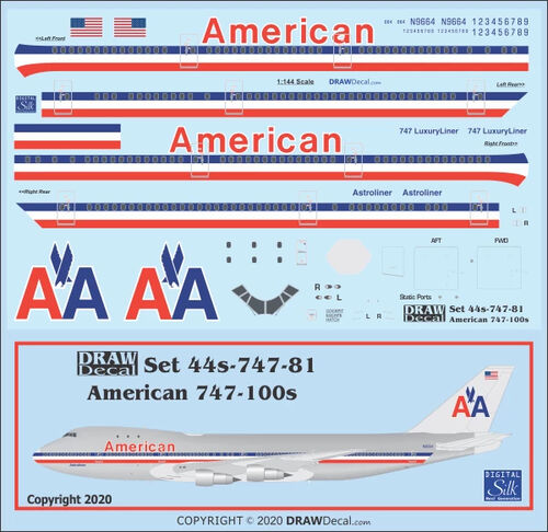 Draw Decal 44-747-81 Boeing 747-100 - American Airlines