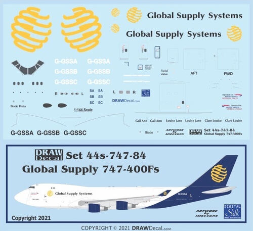Draw Decal 44-747-84 Boeing 747-400F - Global Supply Systems - British Airways World Cargo