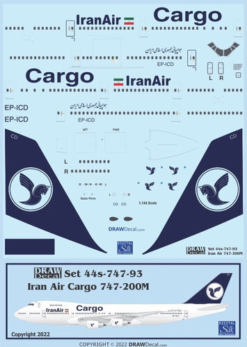 Draw Decal 44-747-93 Boeing 747-200M - Iran Air Cargo (EP-ICD)