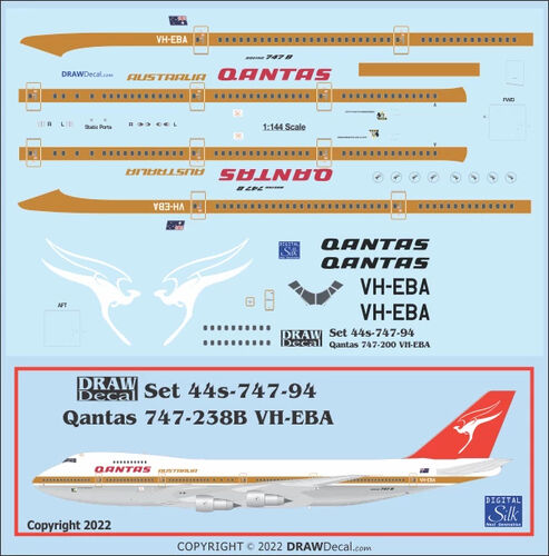 Draw Decal 44-747-94 Boeing 747-238B - Qantas (VH-EBA)