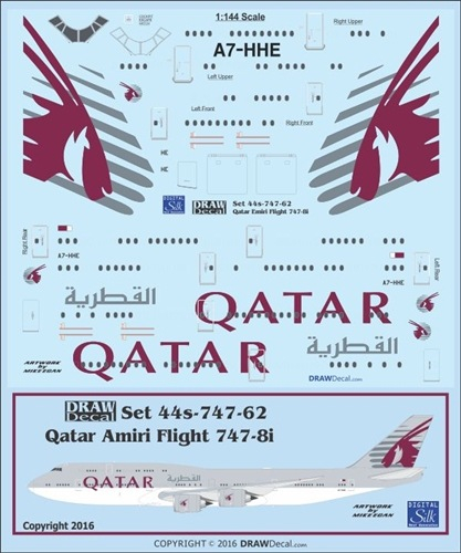 Draw Decal 44-747-62 Boeing 747-8i - Qatar Amiri Flight