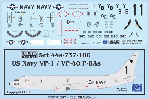 Draw Decal 44-737-186 Boeing P-8 A Poseidon - US Navy VP-40 and VP-47 Squadrons Decals