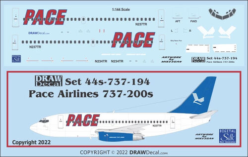 Draw Decal 44-737-194 Boeing 737-200 - Pace Airlines